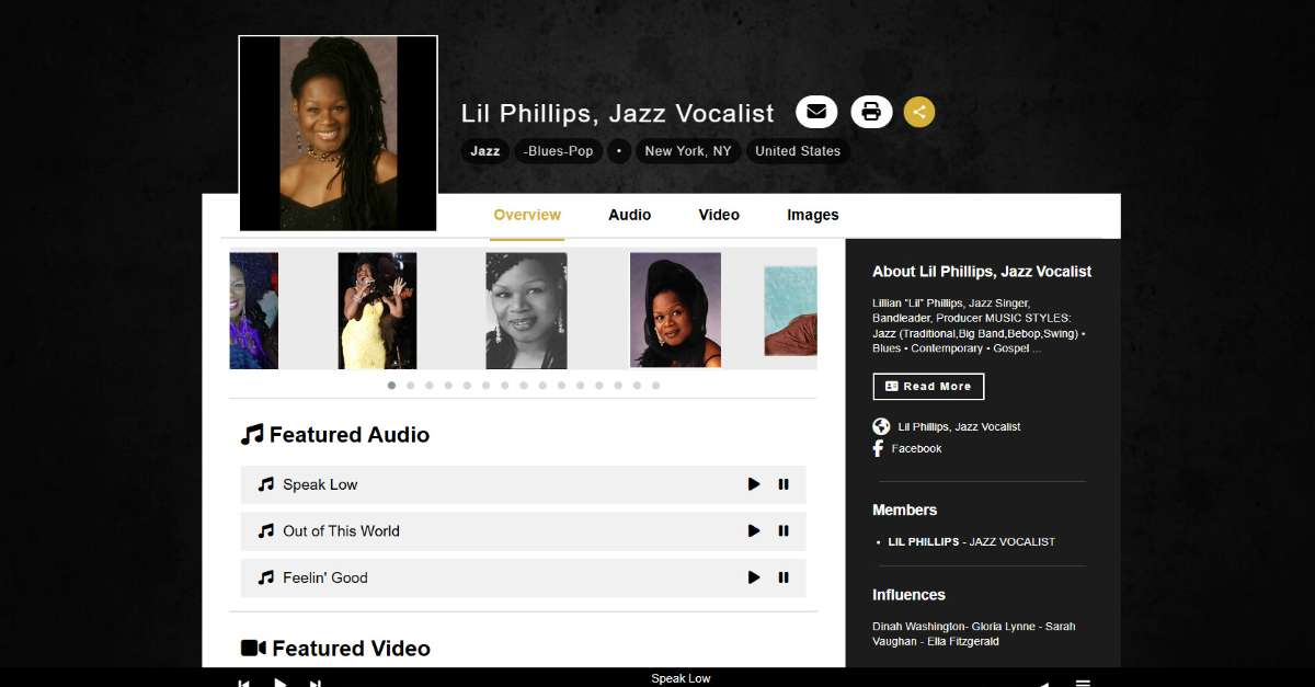 Lil Phillips, Jazz Vocalist's Power Press Kit | myPPK™ - Power Press Kits™